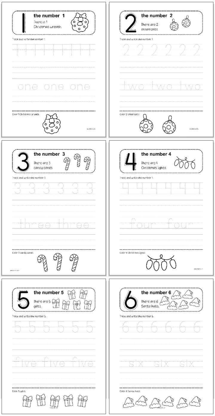 Free Printable Christmas Number Tracing Worksheets 1-10 - The Artisan Life