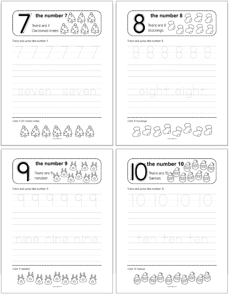 Free Printable Christmas Number Tracing Worksheets 1-10 - The Artisan Life