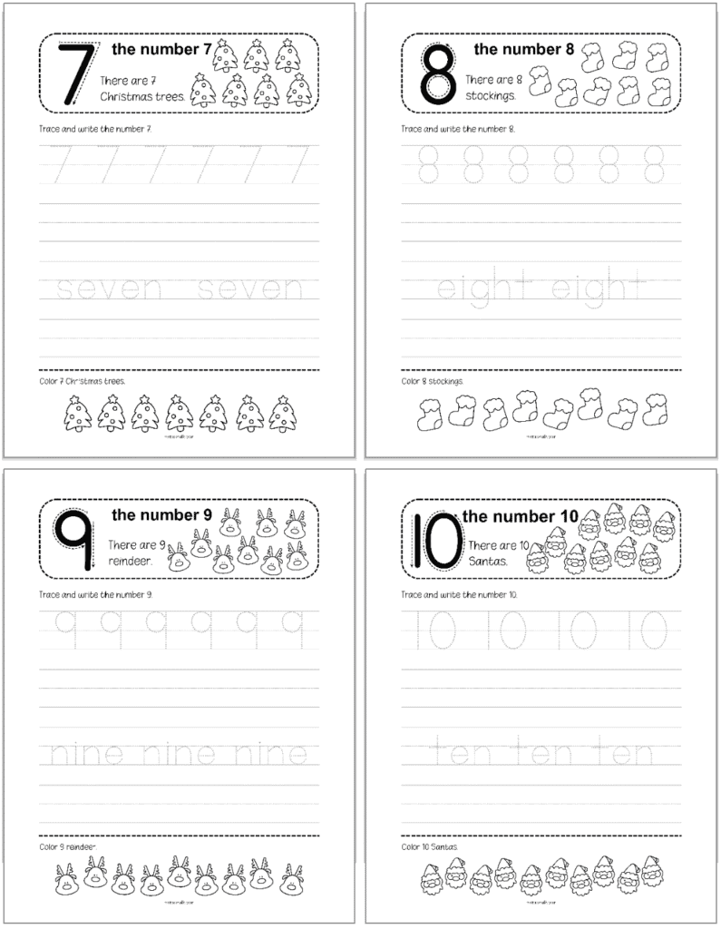 Free Printable Christmas Number Tracing Worksheets 1-10 - The Artisan Life