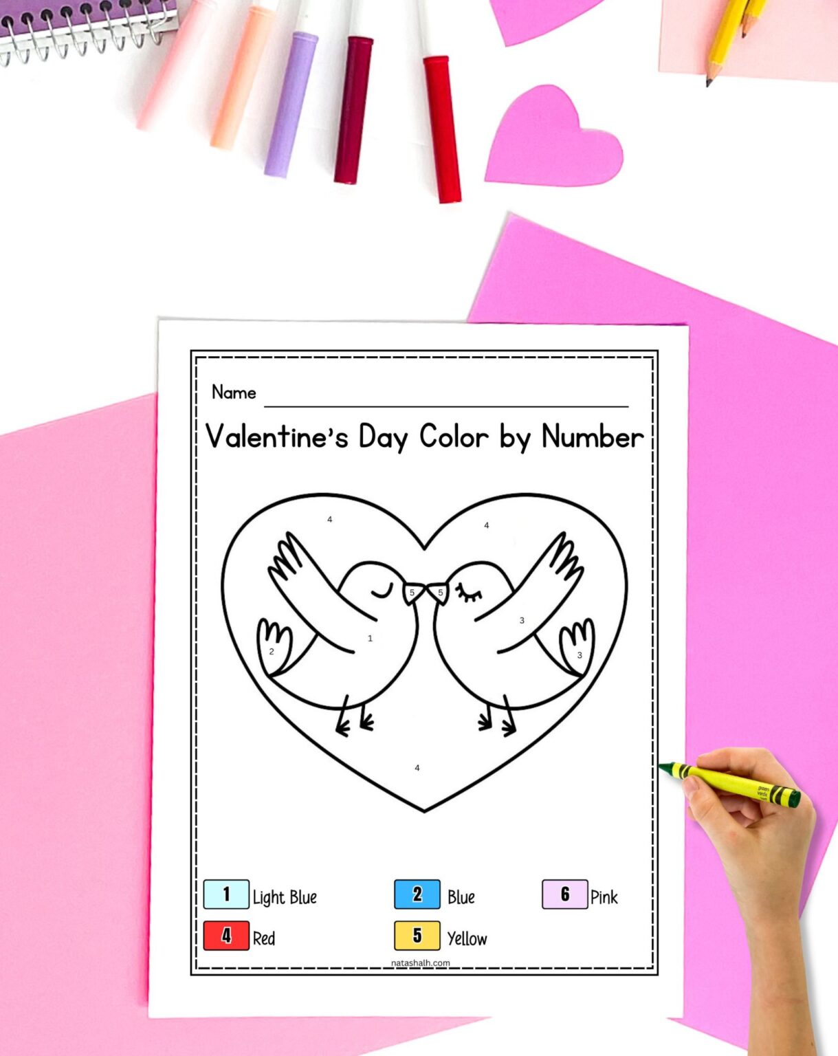 Free Printable Easy Valentine's Day Color by Number Worksheets - The ...
