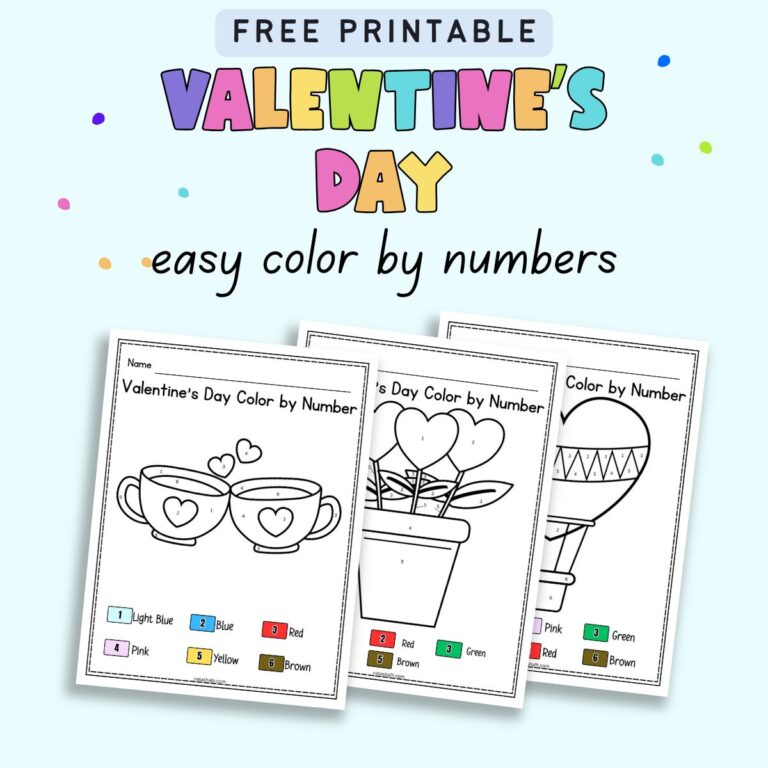 Free Printable Easy Valentine's Day Color by Number Worksheets - The ...