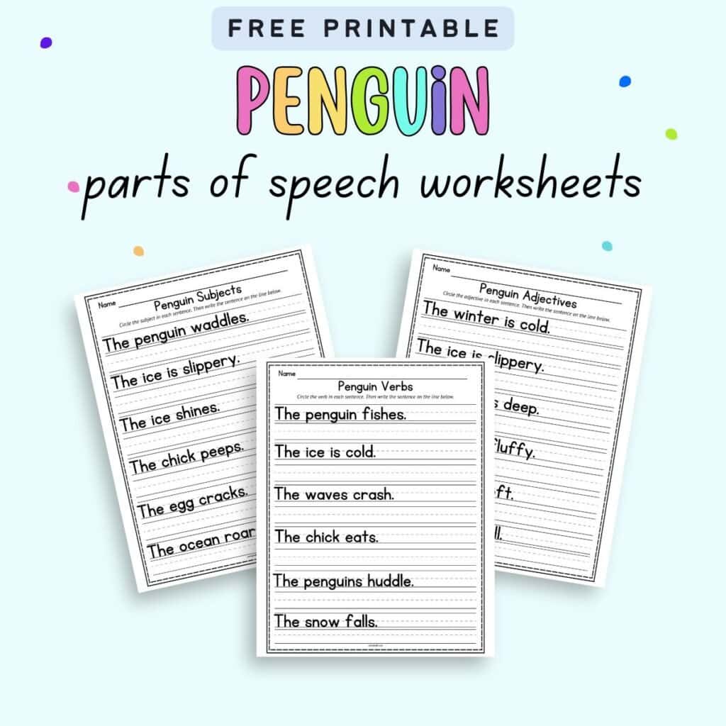 Free Printable Penguin Parts of Speech Worksheets - The Artisan Life
