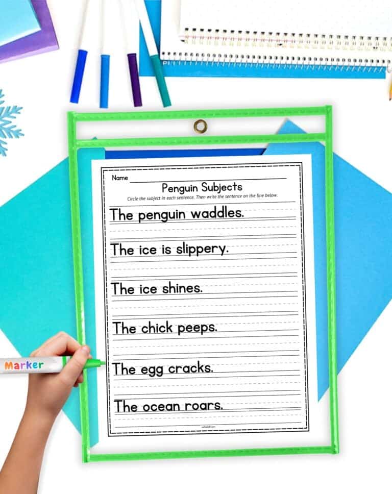 Free Printable Penguin Parts of Speech Worksheets - The Artisan Life