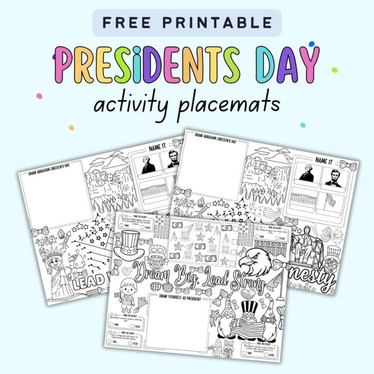 Free Printable Presidents Day Activity Placemats - The Artisan Life