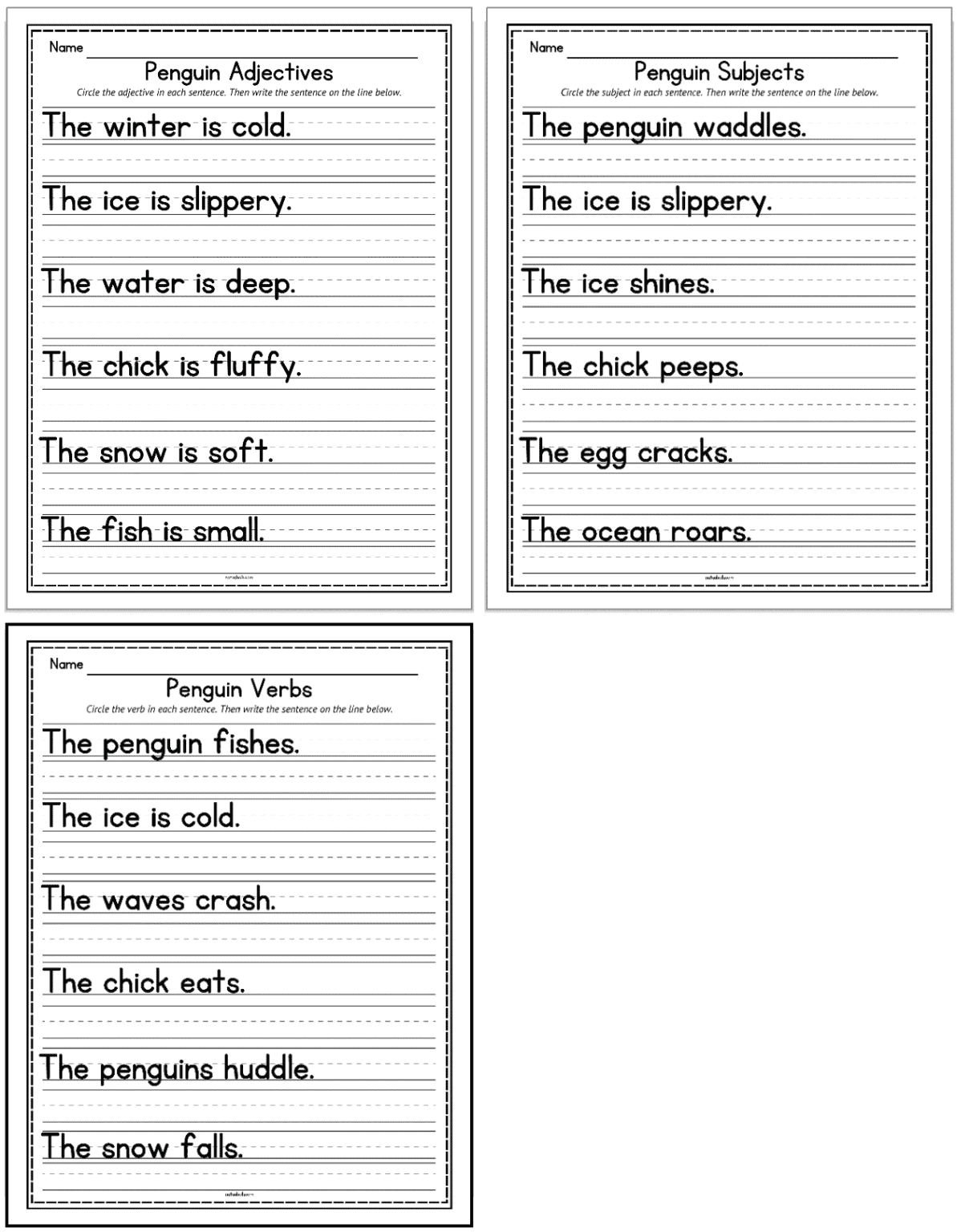Free Printable Penguin Parts of Speech Worksheets - The Artisan Life