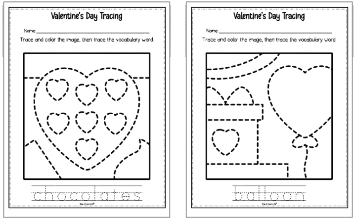 Free Printable Valentines Trace & Color - The Artisan Life