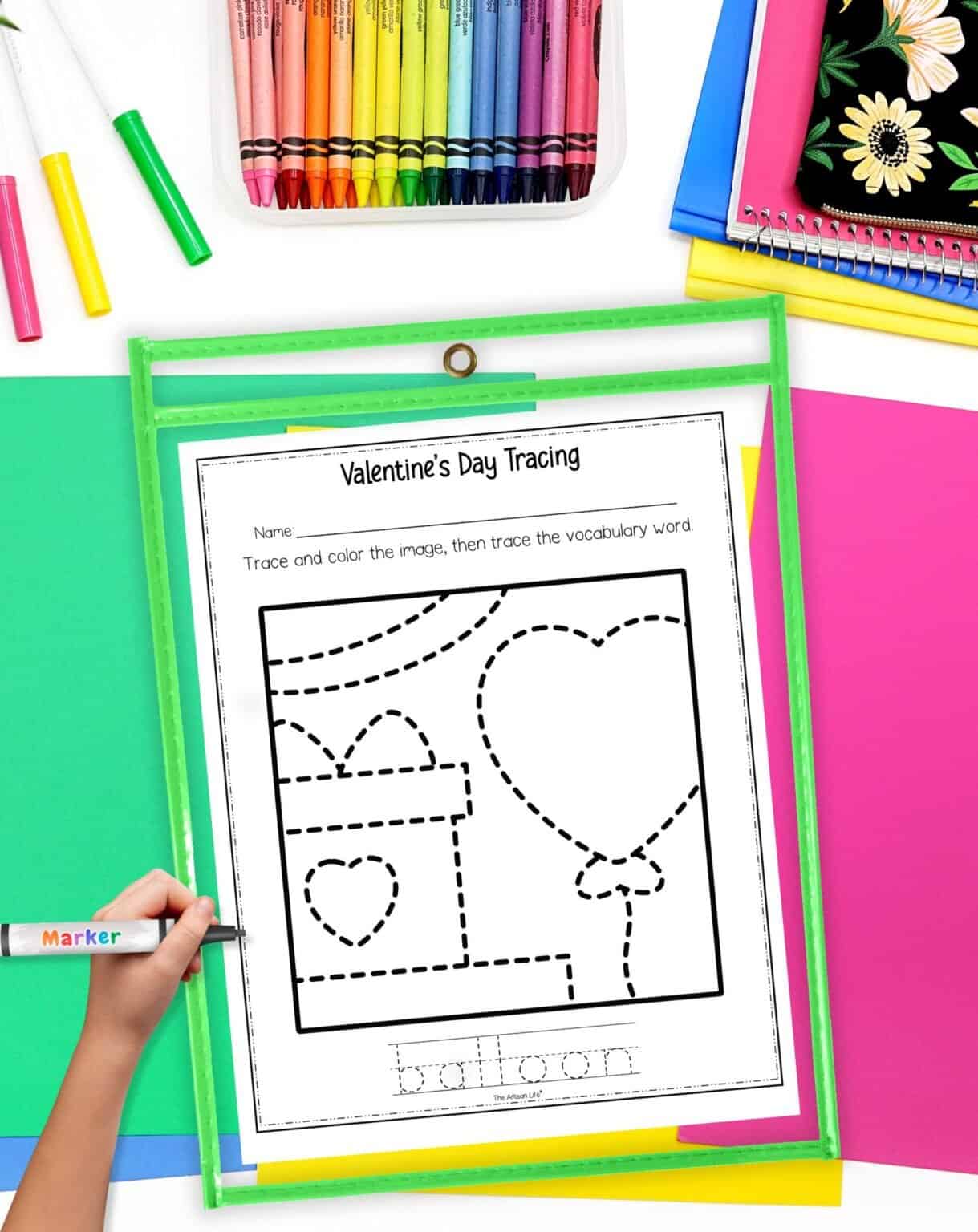Free Printable Valentines Trace & Color - The Artisan Life