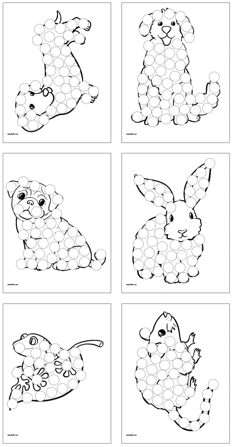 Pet Themed Dot Marker Coloring Pages - The Artisan Life
