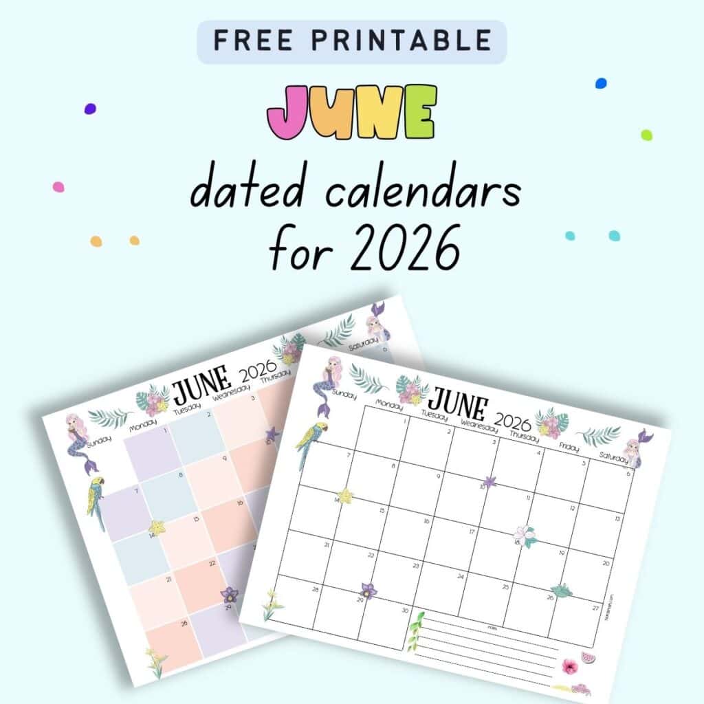 Free Printable 2026 June Calendars - The Artisan Life