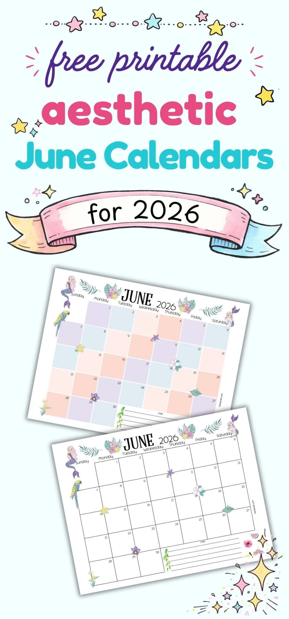 Free Printable 2026 June Calendars - The Artisan Life