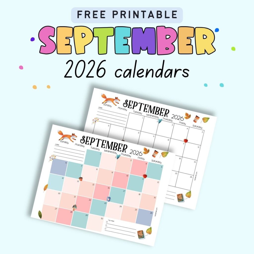 Free Printable September Calendar for 2026 - The Artisan Life